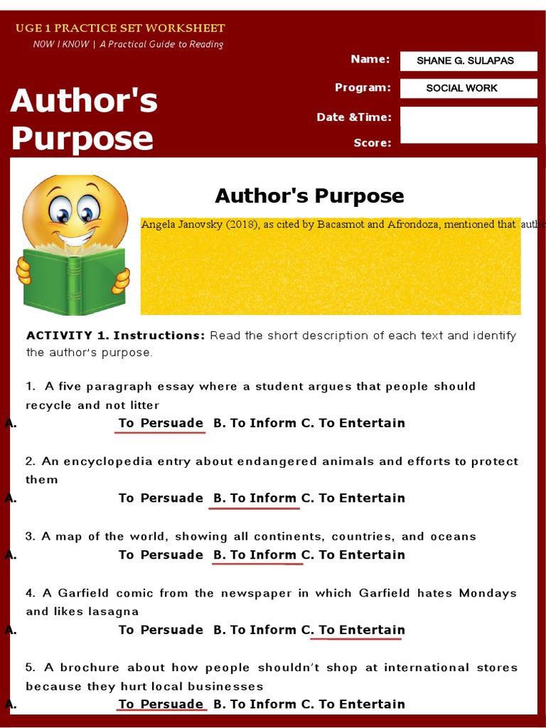Authors Purpose ACTIVITY 1 | PDF