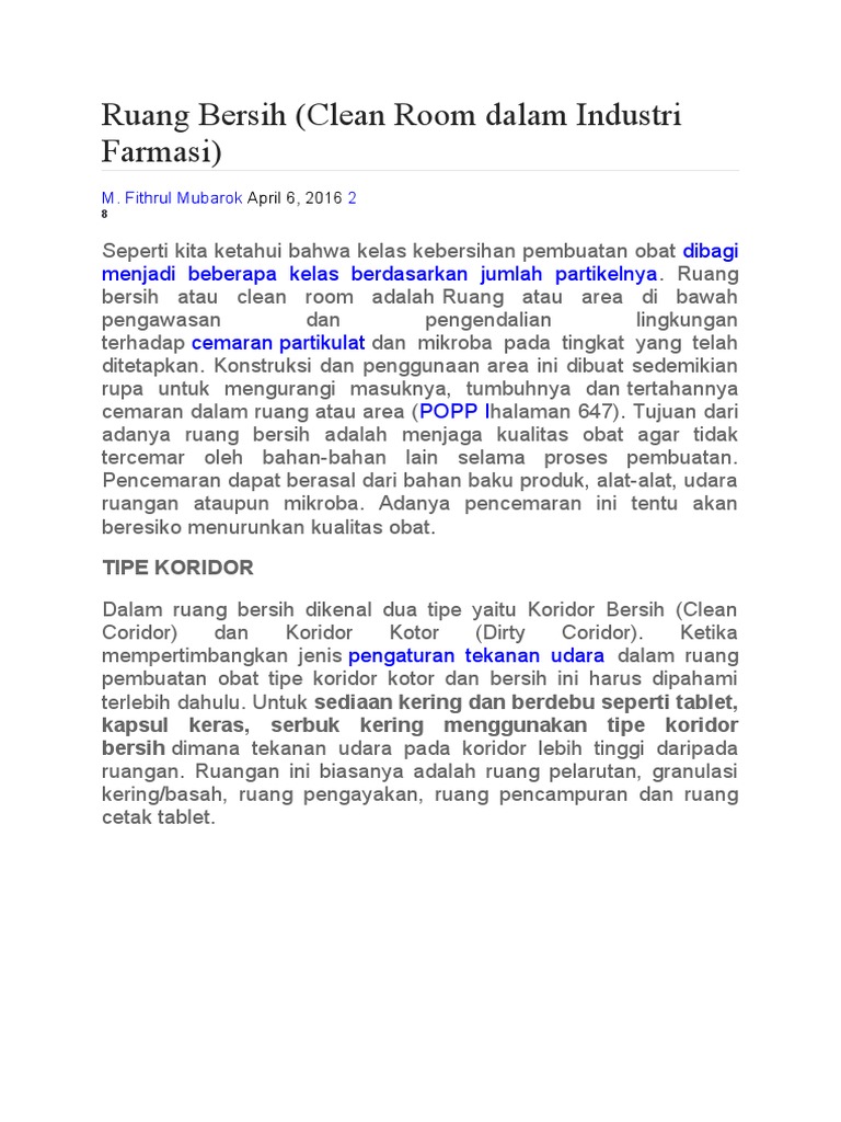 Panduan Ruang Bersih dalam Farmasi | PDF