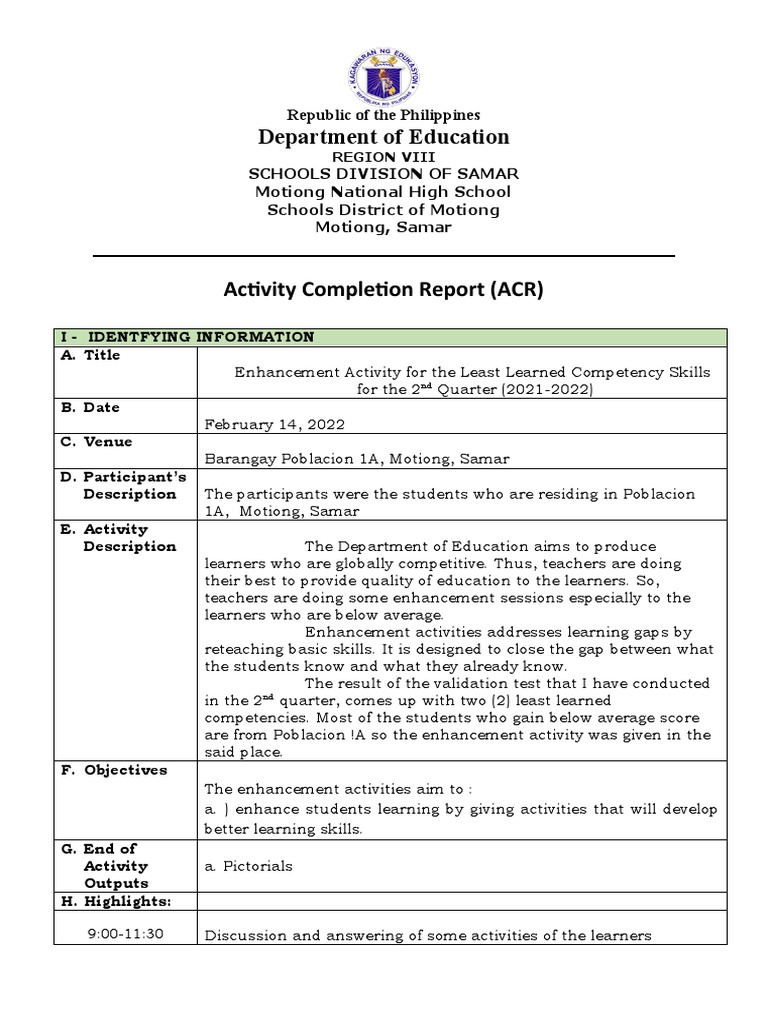 Enhancement Activity for Least Learned Skills | PDF