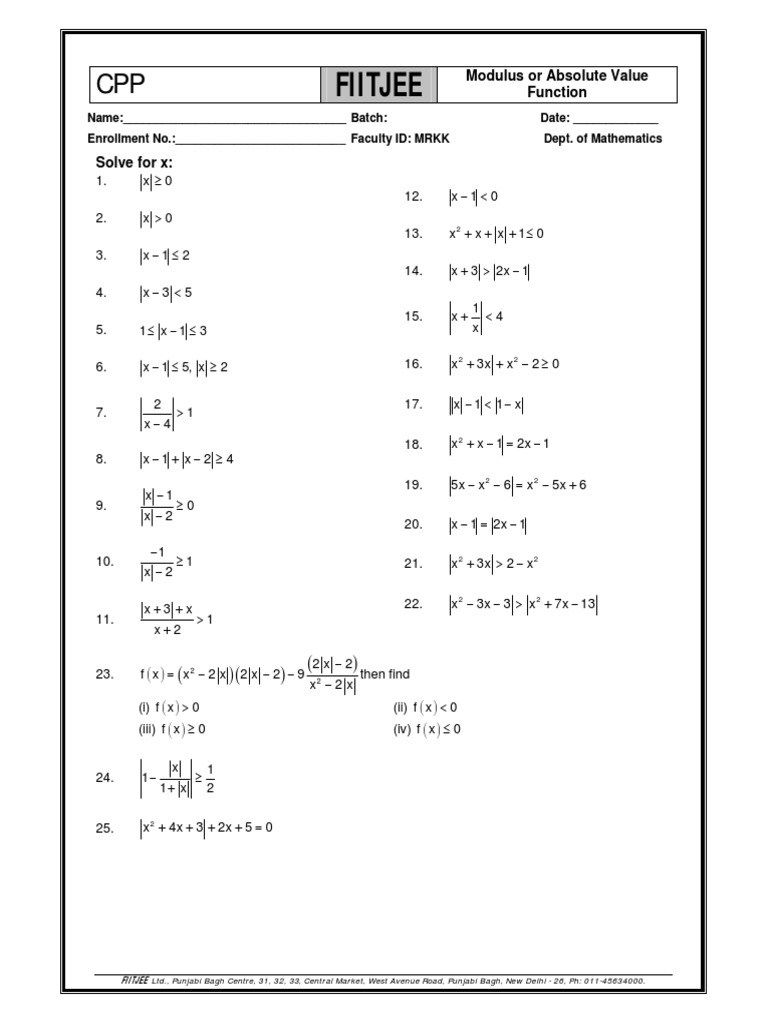 Modulus or Absolute Value Function | PDF