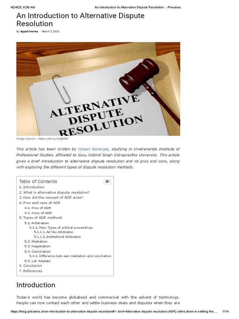 An Introduction to Alternative Dispute Resolution - iPleaders.pdf | PDF