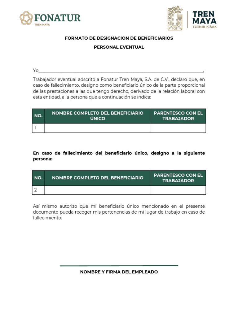 Formato de Designacion de Beneficiarios | PDF