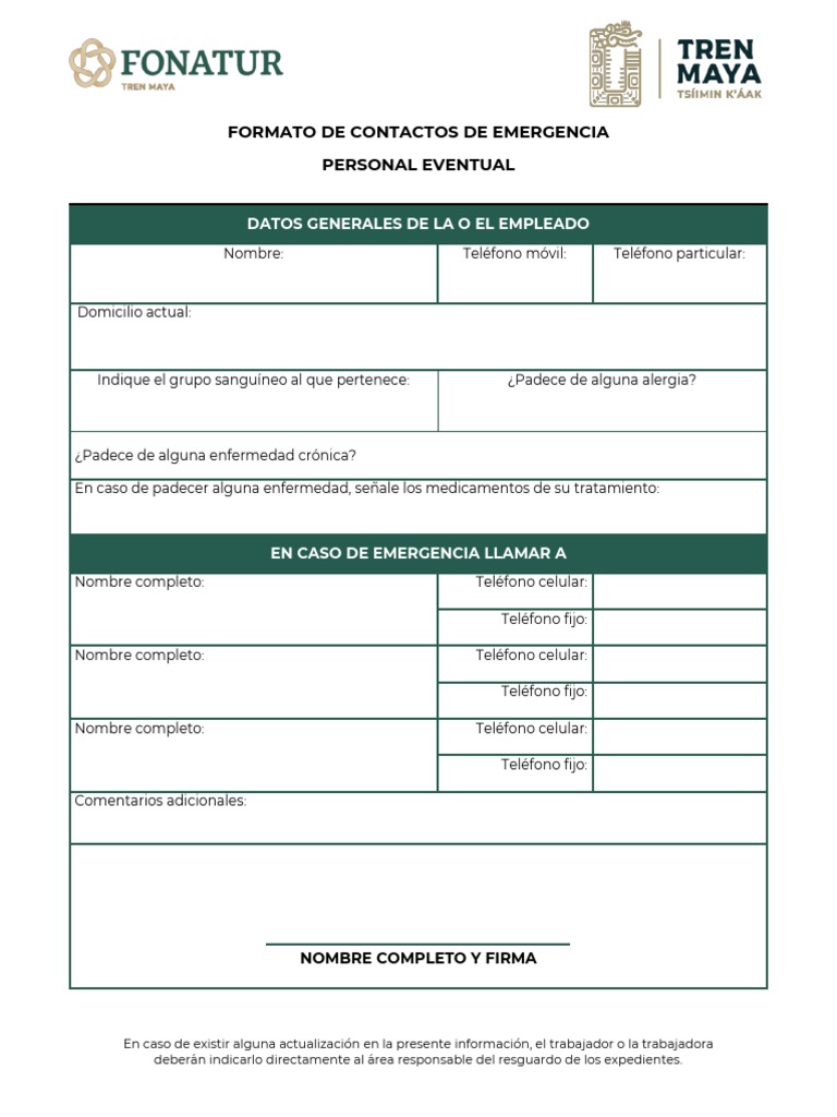 Formato de Contacto de Emergencia | PDF