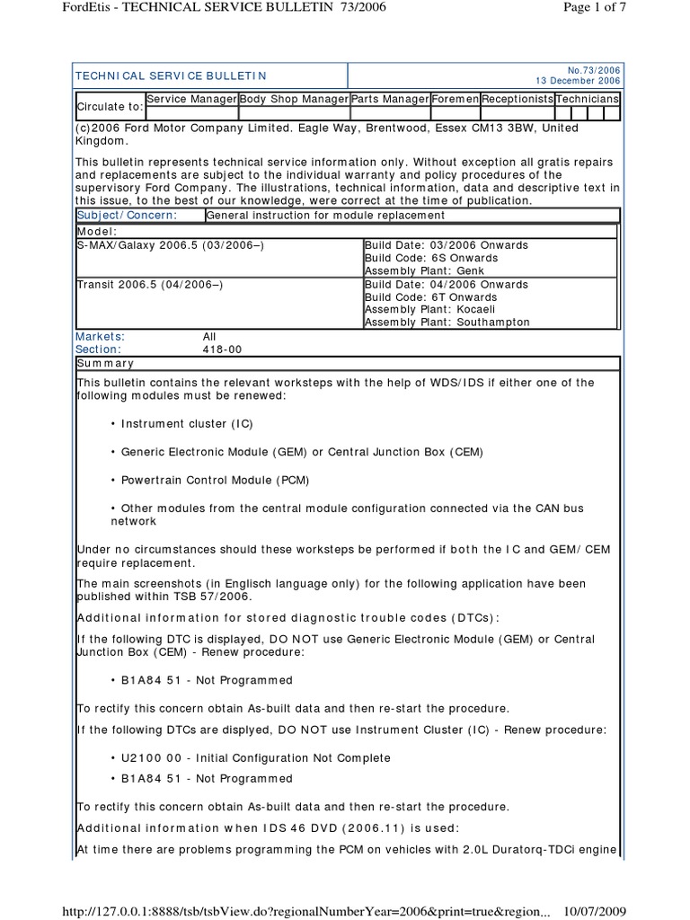 TSB Ford | PDF | Steering | Motor Vehicle