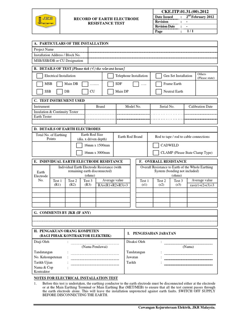 Earthing Resistance Test Report Format | PDF