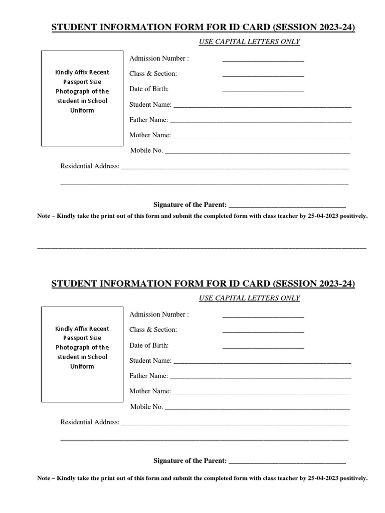 Student Information Form For Id Card PDF | PDF
