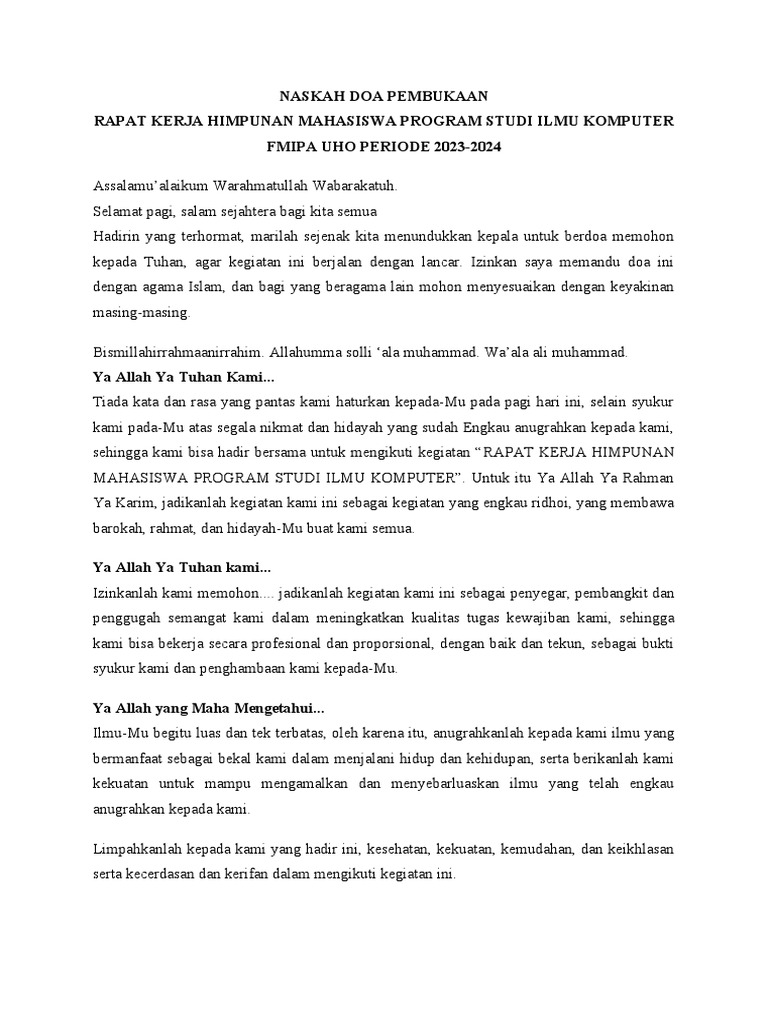 Naskah Doa Pembukaan 1 | PDF | Pengembangan Diri