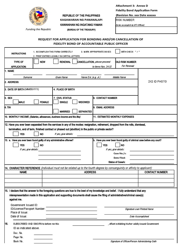 Fidelity Bond Application Form 2024 | PDF