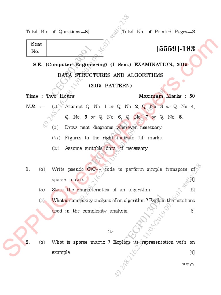 Becomputer Engineeringsemester 32019maydata Structures And Algorithms Dsa Pattern 2015pdf