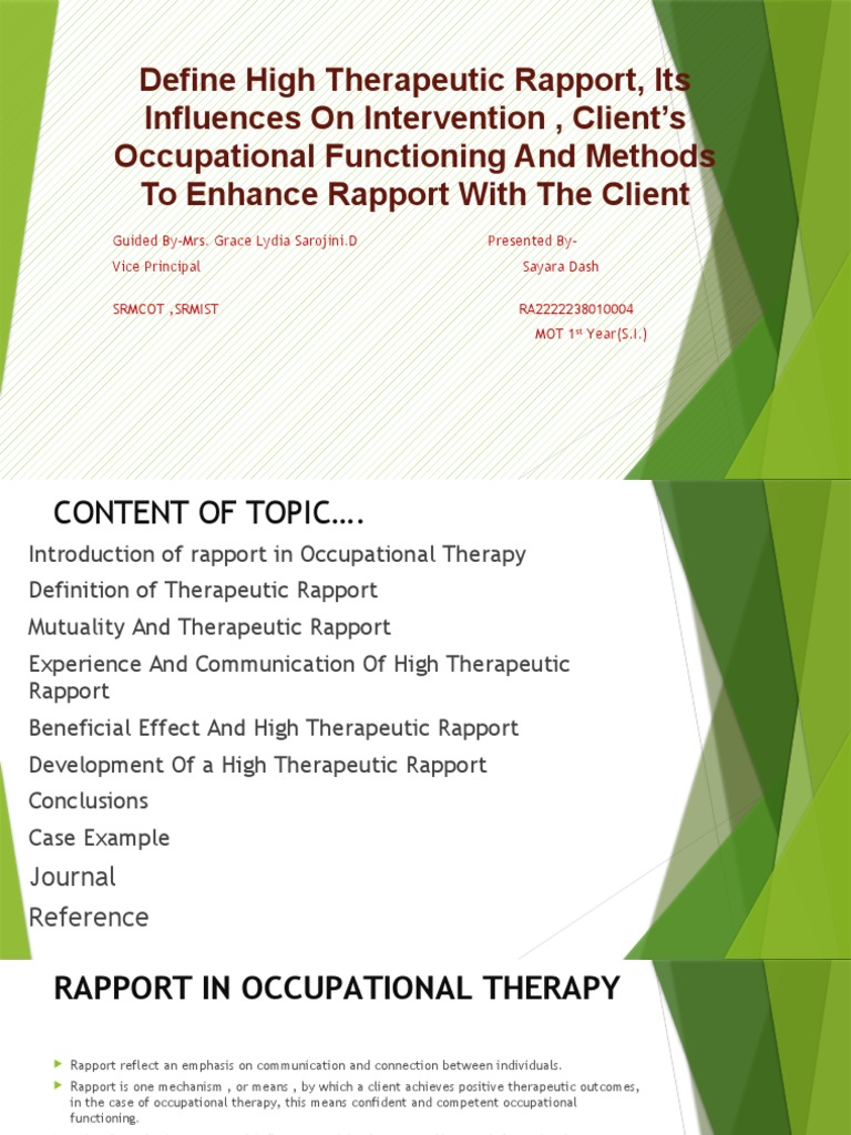 Define High Therapeutic Rapport J Its Influences On (Autosaved ...