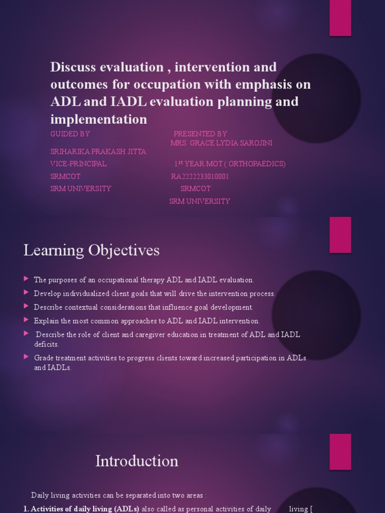 Adl & Iadl Presentation | PDF | Occupational Therapy | Evaluation
