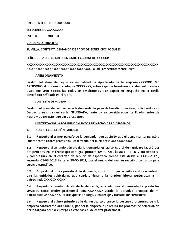 Contestacion de Demanda Laboral | PDF
