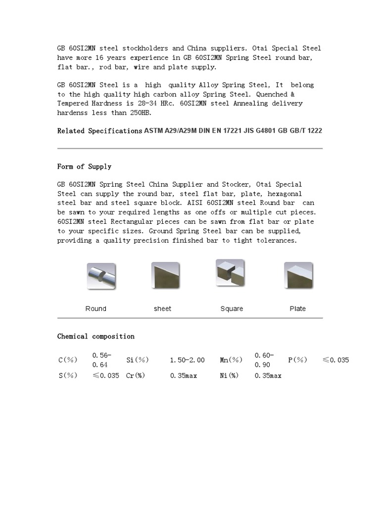 60Si2Mn Spring Steel PDF | PDF