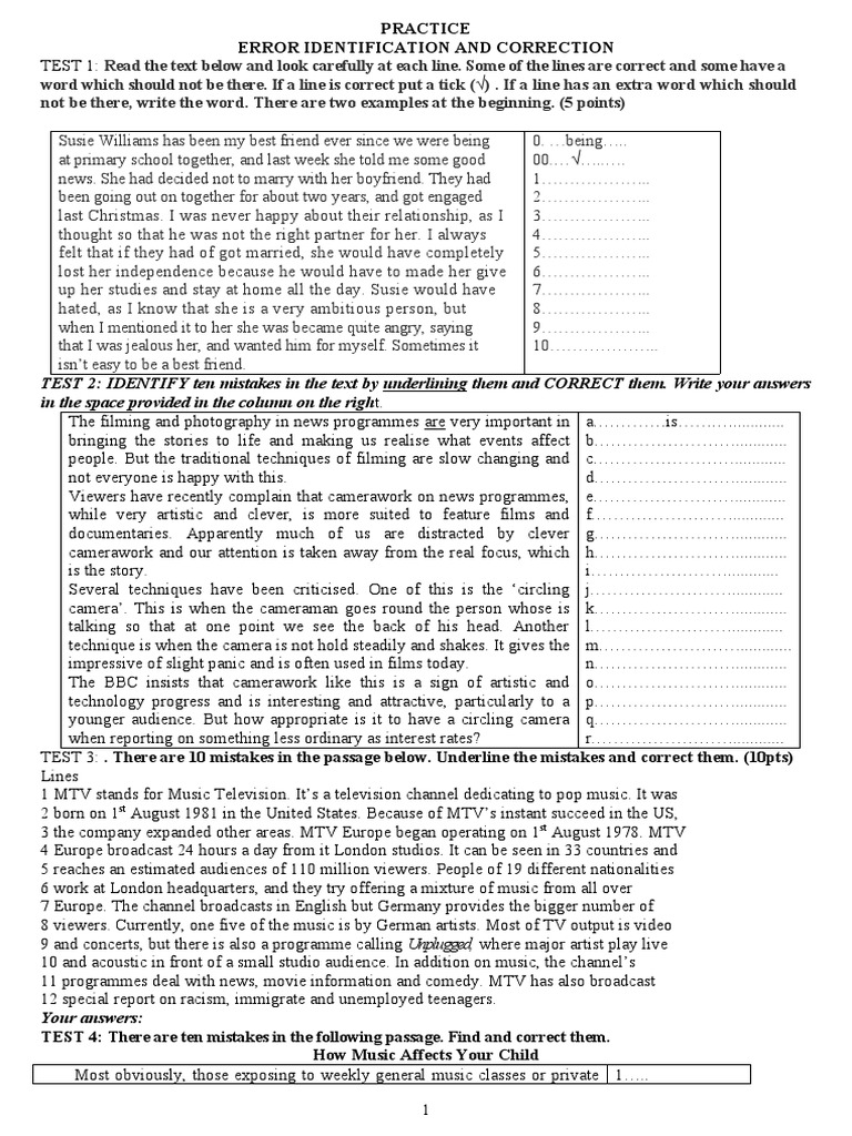 Error Identification and Correction Practice | PDF | Games & Activities ...