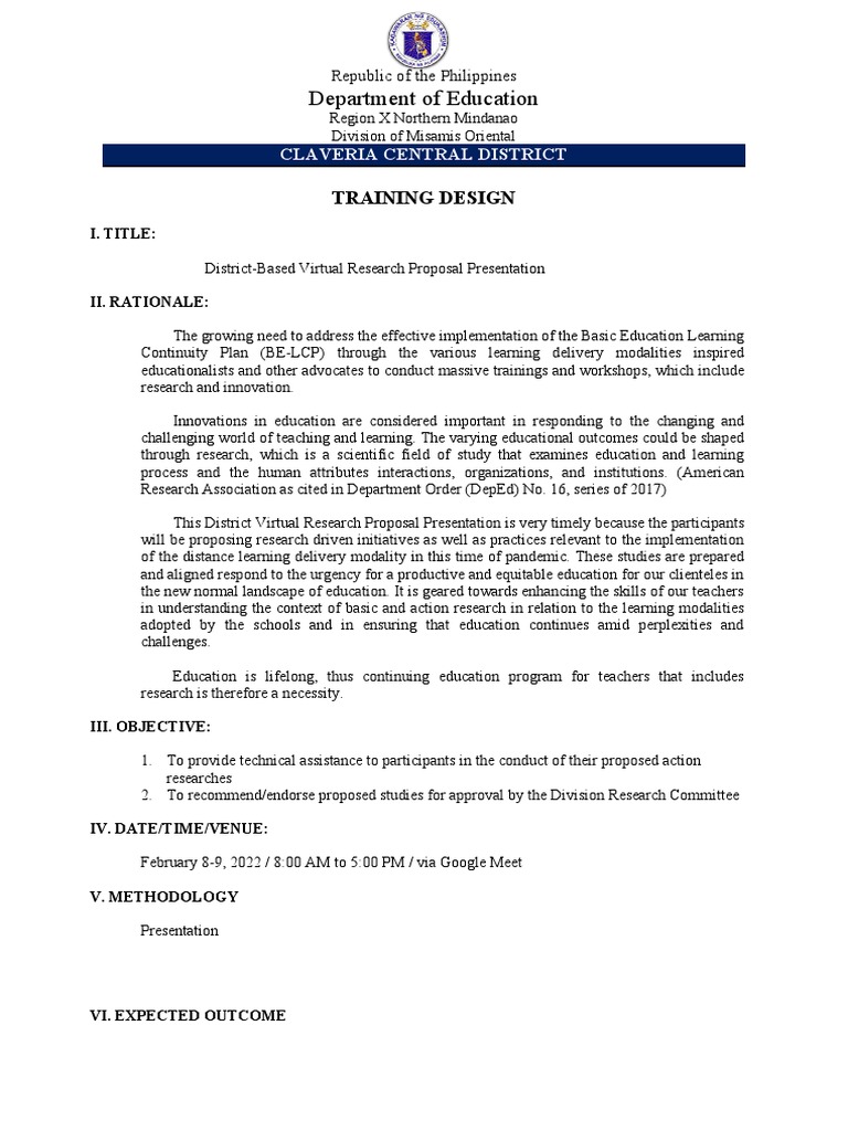 training design research proposal presentation 2022 | PDF