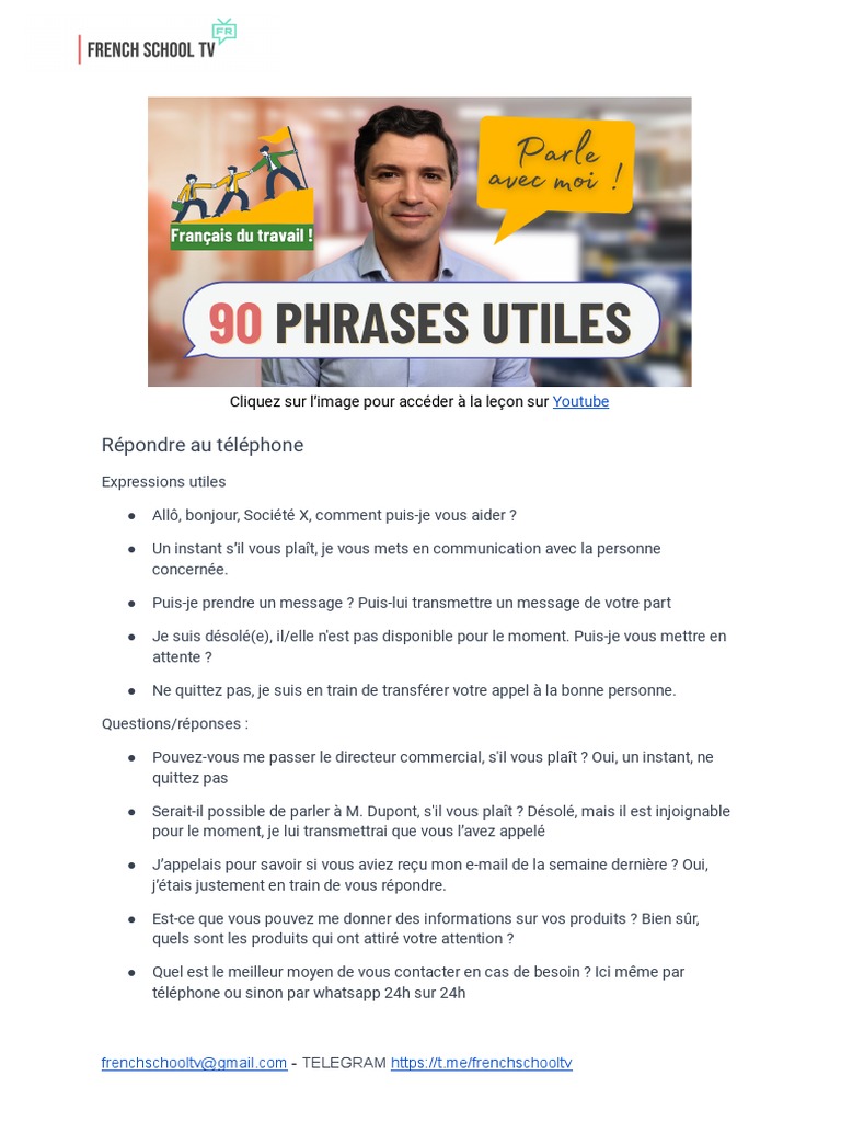 90 Expressions, Questions Et Réponses Sur Le Thème Du Travail PDF | Download Free PDF | Business ...