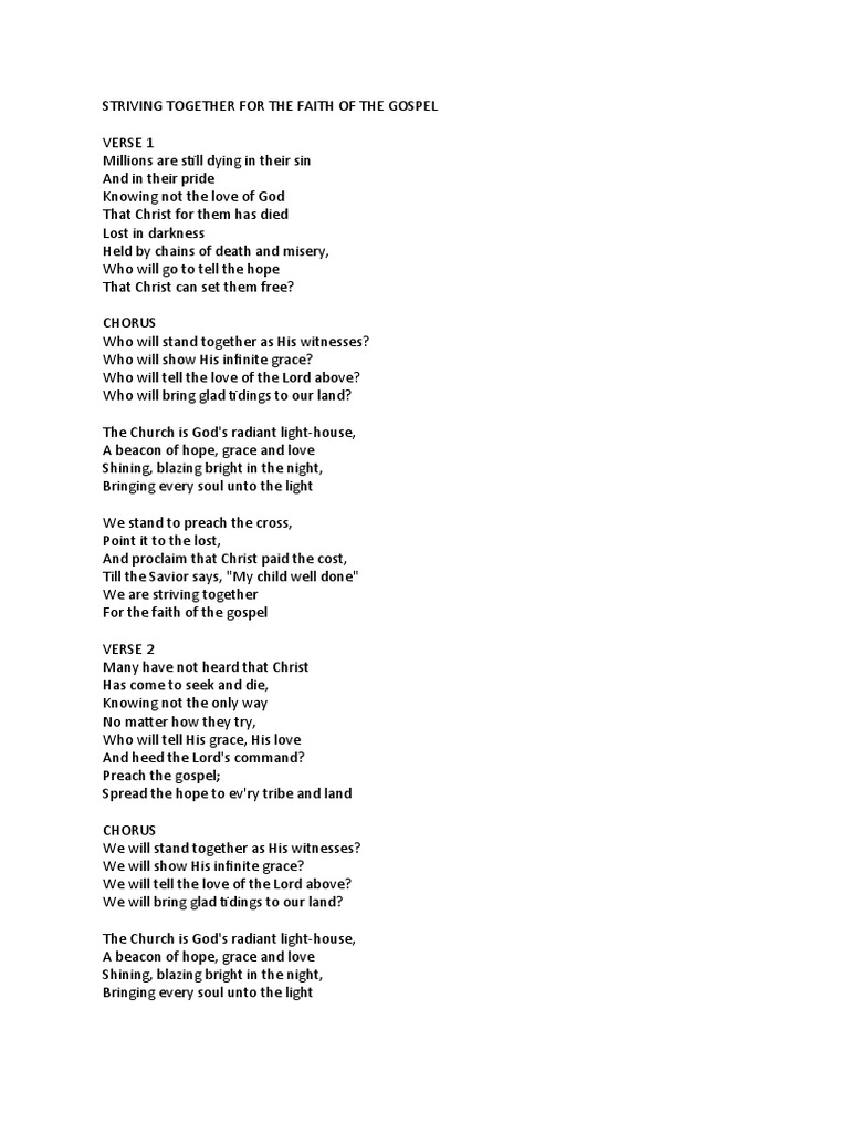 Striving Together For The Faith of The Gospel | PDF