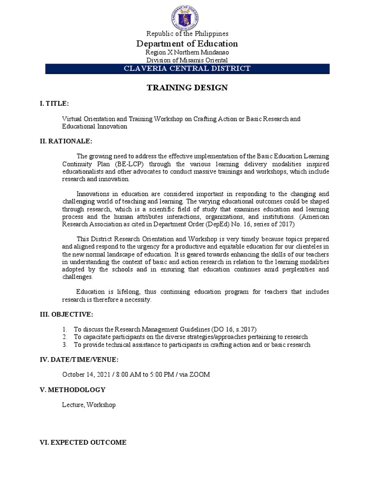 Training Design and Matrix For Virtual Research Orientation and ...