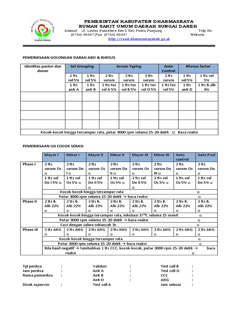 Lembar Ceklis Golongan Darah | PDF