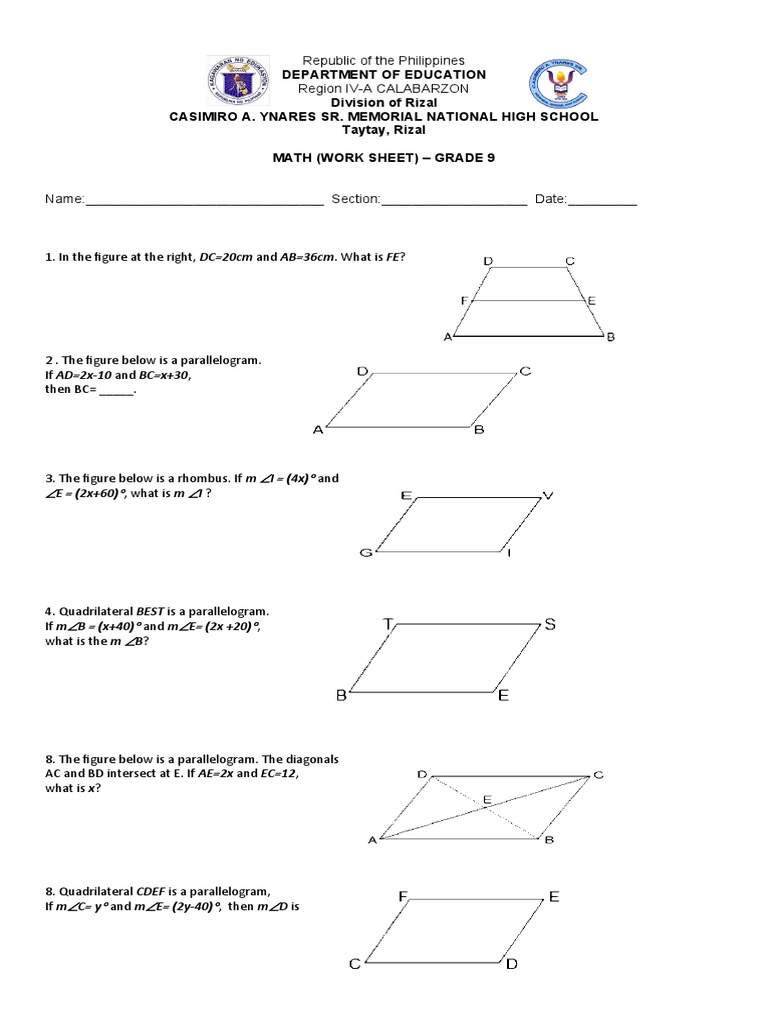 Q3 ACTIVITY SHEET Quadrilaterals | PDF