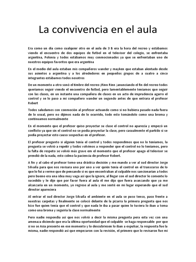 La Convivencia en El Aula CUENTO COMUNICACION | PDF