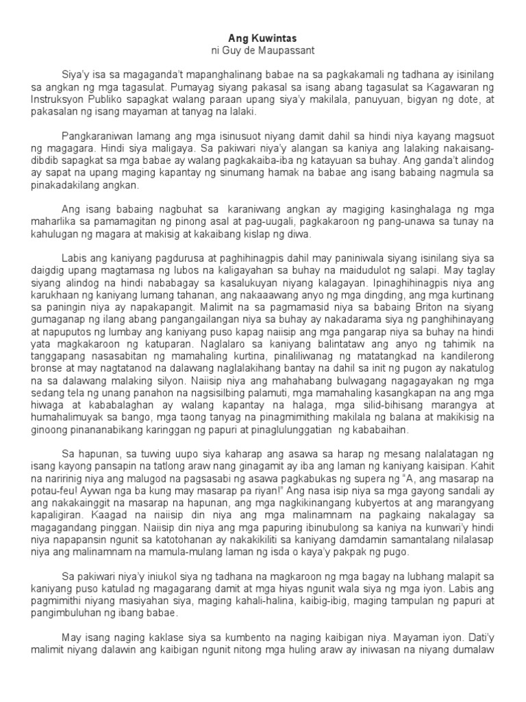 Ang Kuwintas by Guy de Maupassant | PDF