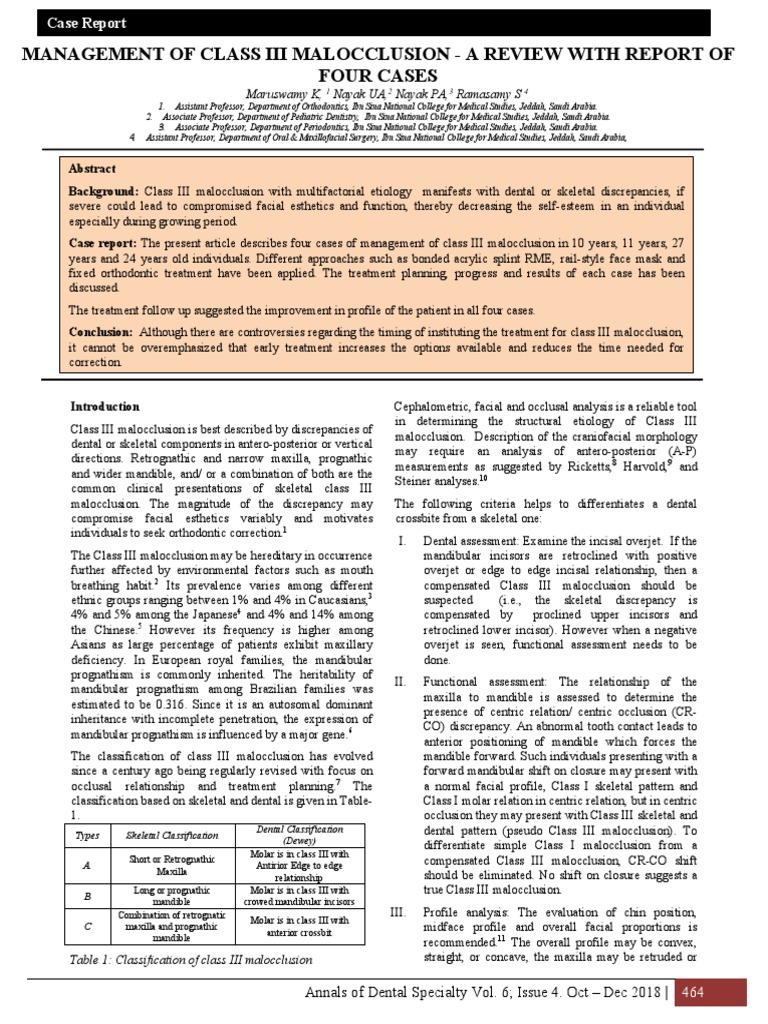 Management of Class III Malocclusion | PDF