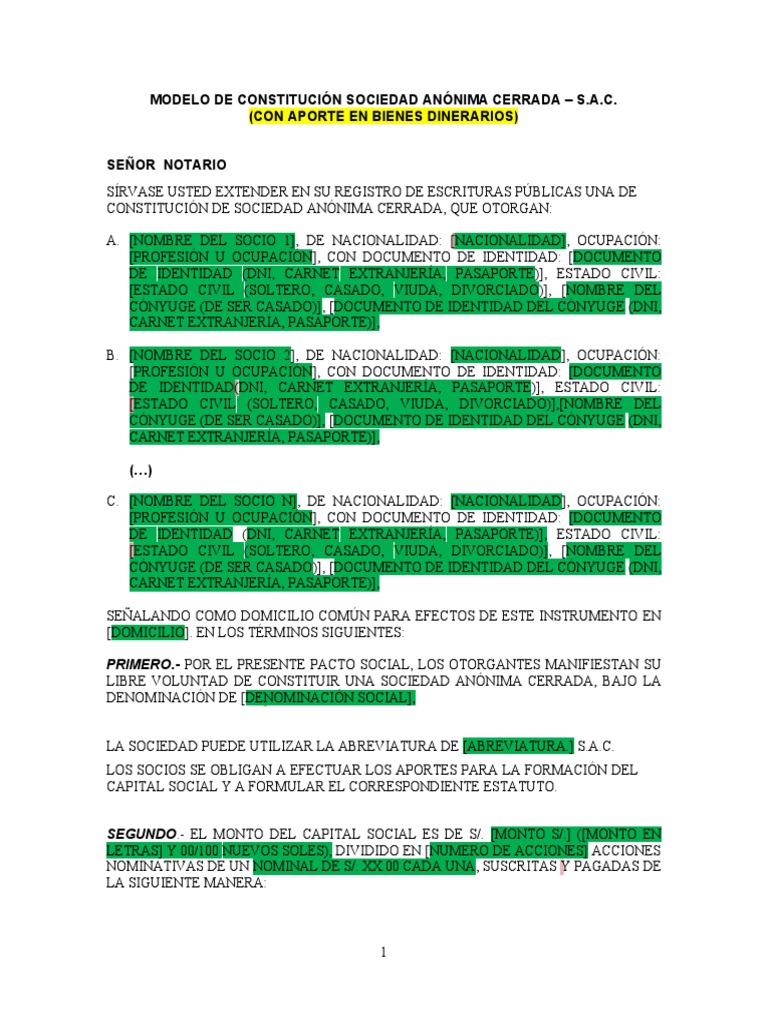 Formato de Minuta SAC sin directorio efectivo .docx | PDF