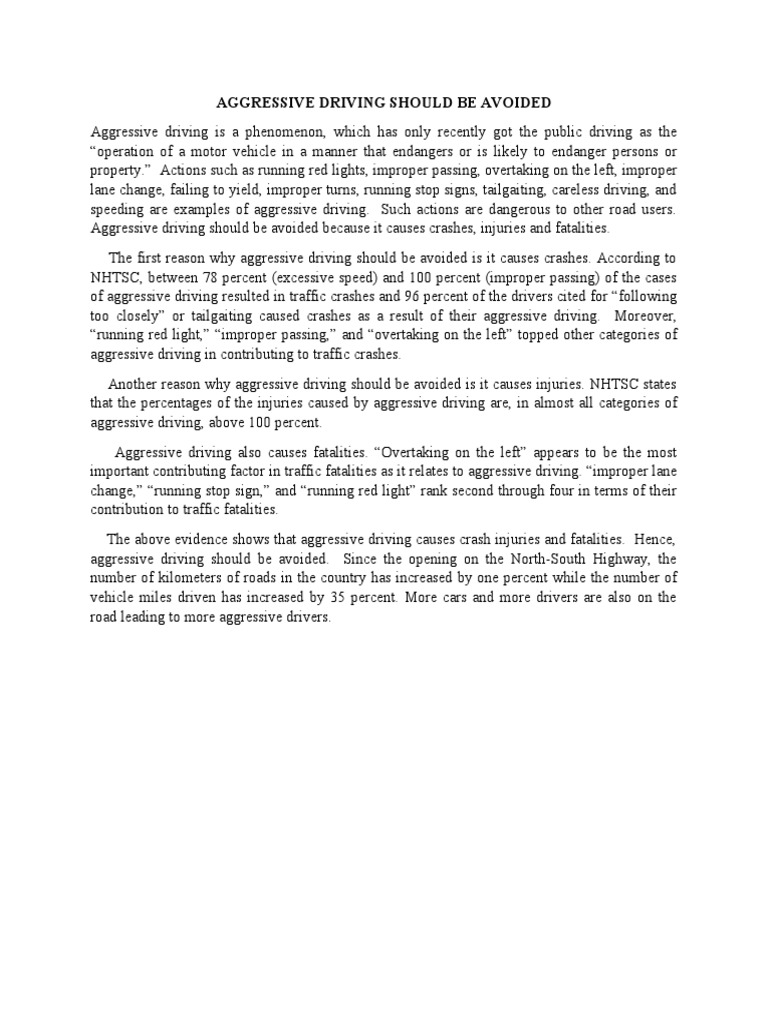 Aggressive Driving Should Be Avoided | PDF