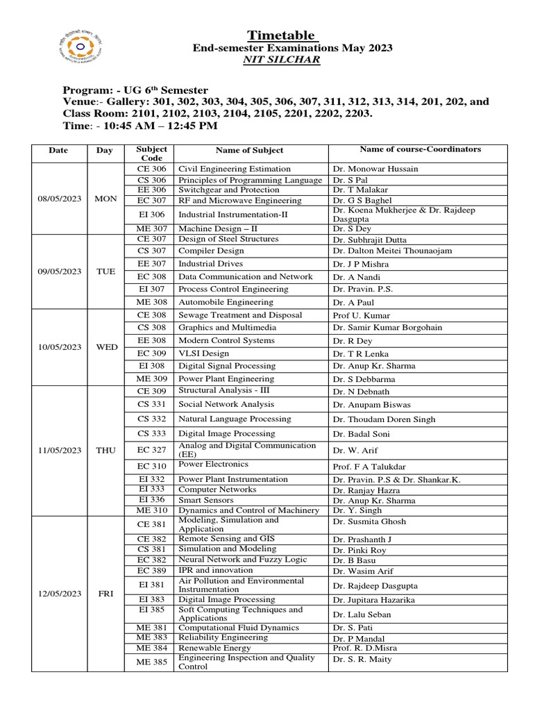Time Table End Sem May 2023 UG 6th | PDF Time Table End Sem May 2023 UG 6th | PDF
