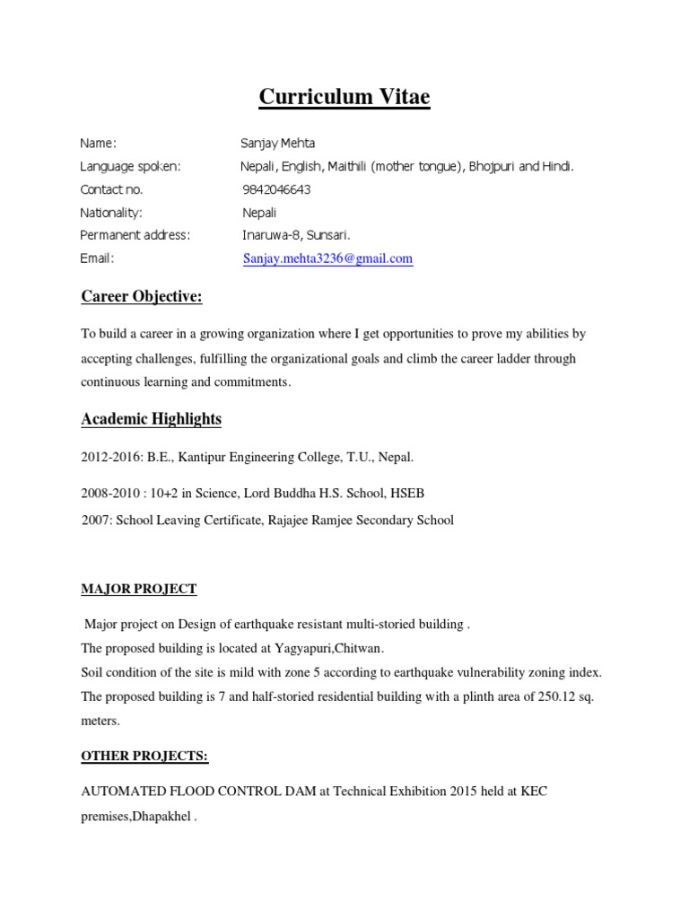 Sanjay Mehta - CV PDF | Download Free PDF | Nepal | Computer Aided Design