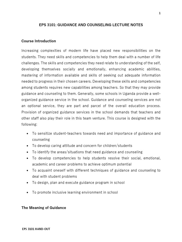 Eps 3101 Guidance & Counselling Notes - Revised 2020 | PDF ...