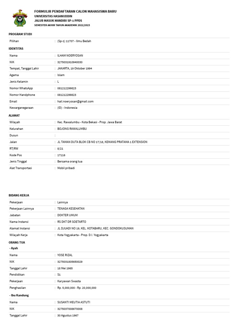 PMB Daftar - UNHAS | PDF