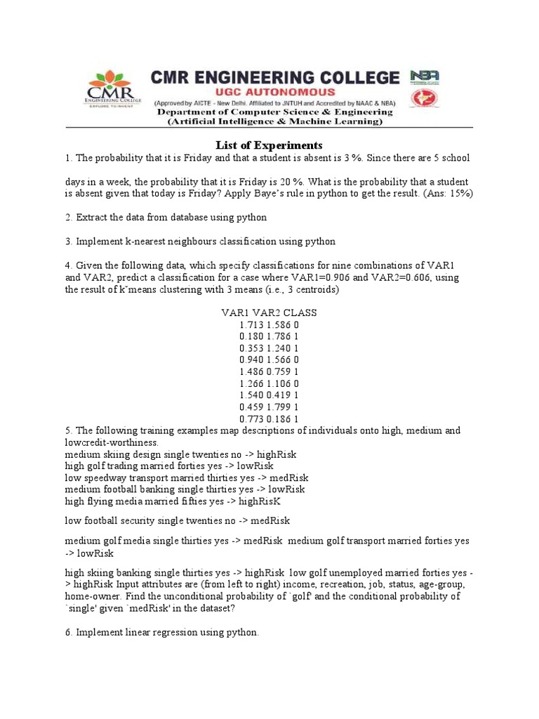 ML Lab Programs PDF | PDF | Receiver Operating Characteristic | My Sql