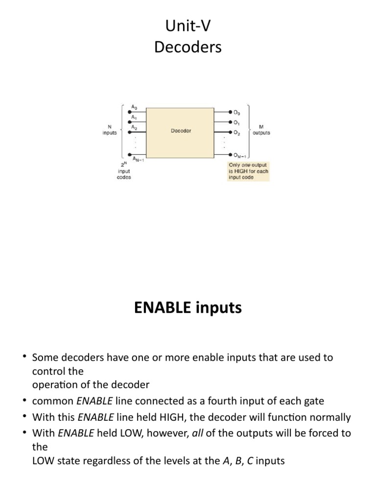 Unit-V: Decoders, Encoders, Multiplexers, De-Multiplexers, Adders | PDF