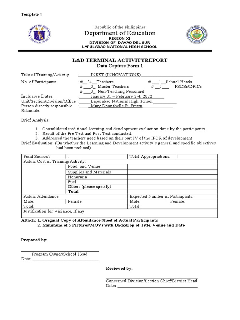 Template No. 4 LD Terminal Act Report | PDF
