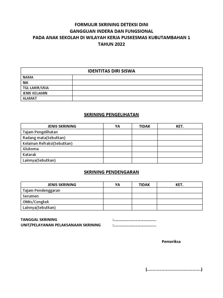 Skrining Indera Anak di Puskesmas | PDF
