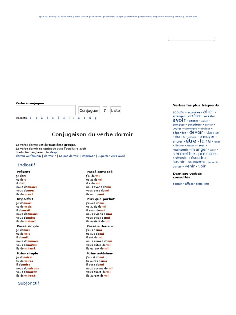 Conjugaison du Verbe Dormir | PDF | Verbe | Grammaire