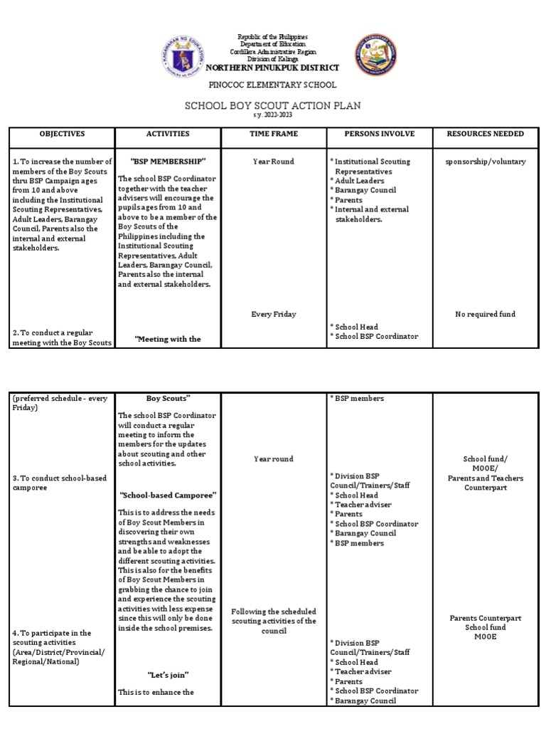 Boy Scout Action Plan for 2022-2023 | PDF