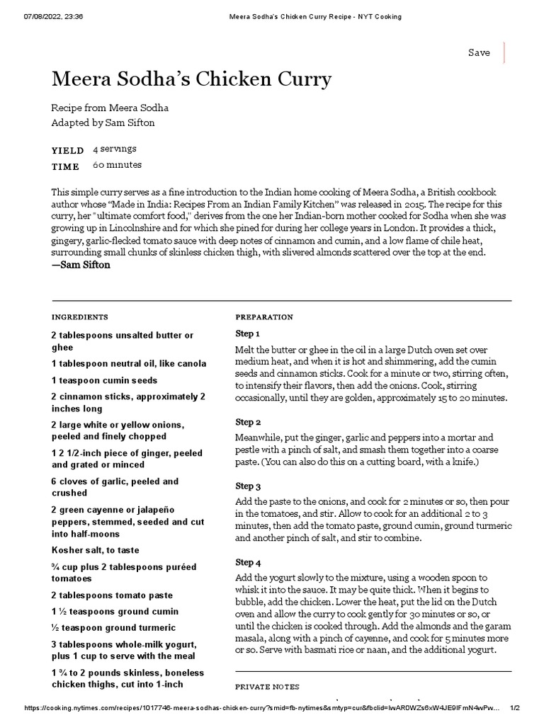 Meera Sodha Chicken Curry Recipe | PDF | Cooking, Food & Wine