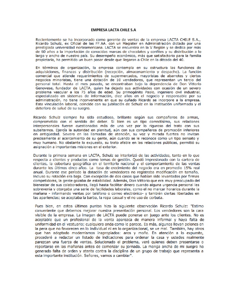 Cult Org. - Caso LACTA S A | PDF