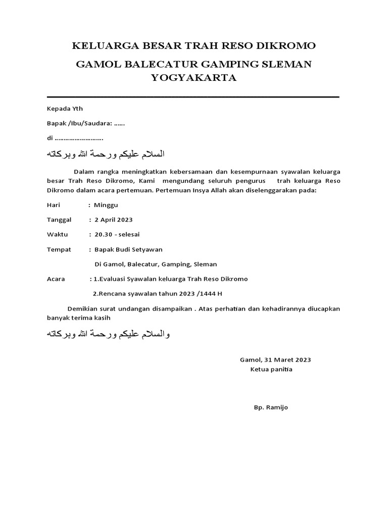 undangan syawalan trah reso dikromo | PDF