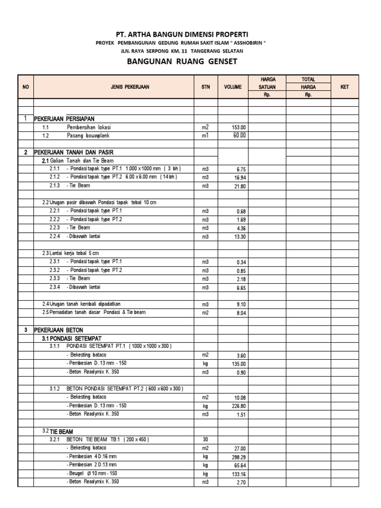 Rab Pekerjaan Struktur Ruang Genset (Rev.0) 20 Nop 21 | PDF