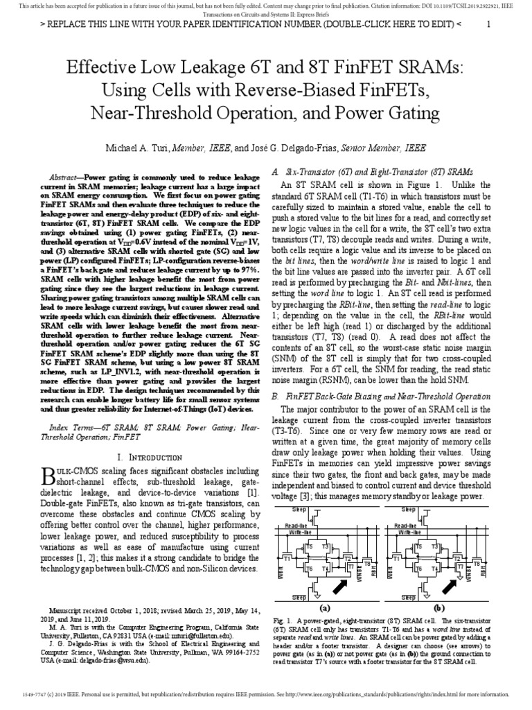Low Leakage Finfet Sram Power Gating | PDF
