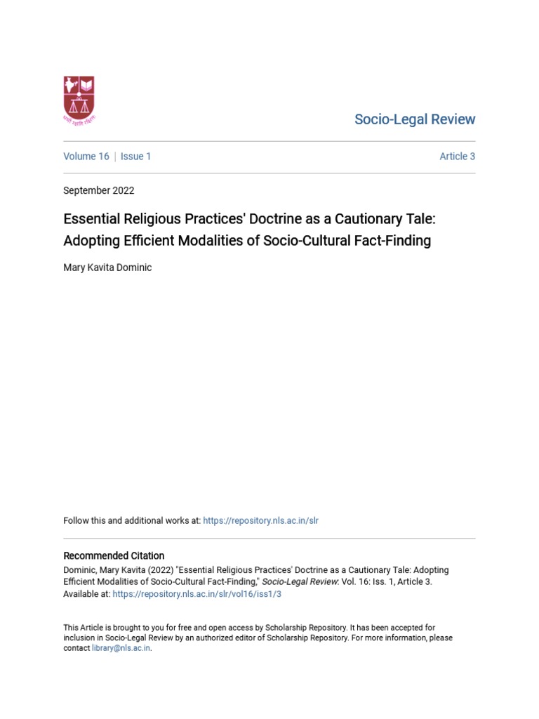 Essential Religious Practices Doctrine As A Cautionary Tale - Ado | PDF