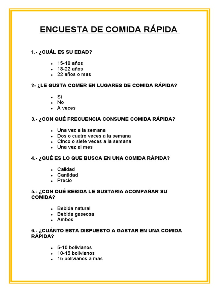 Encuesta de Comida Rápida | PDF