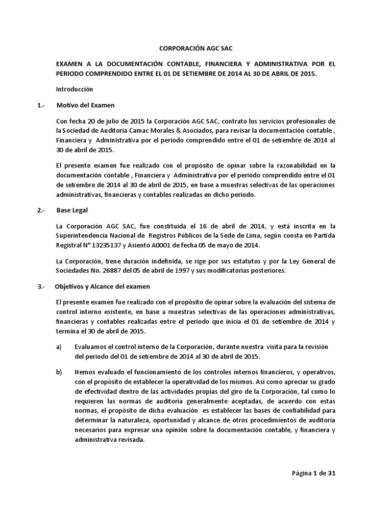 Informe Corp ABG SAC 2014 | PDF | Contabilidad | Auditoría