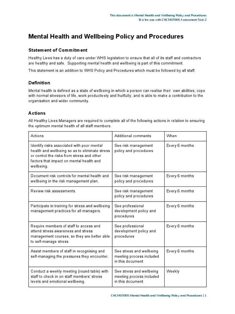 Mental Health and Wellbeing Policy and Procedure | PDF | Mental Health ...