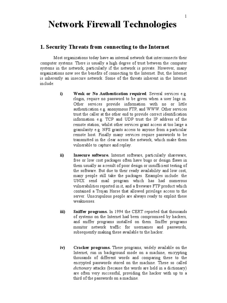 Network Firewall Technologies: 1. Security Threats From Connecting To ...