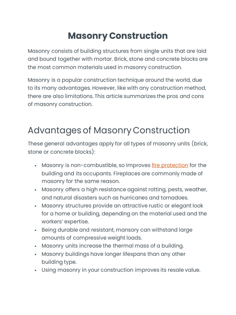 Masonry For Construction PDF | PDF | Technology & Engineering